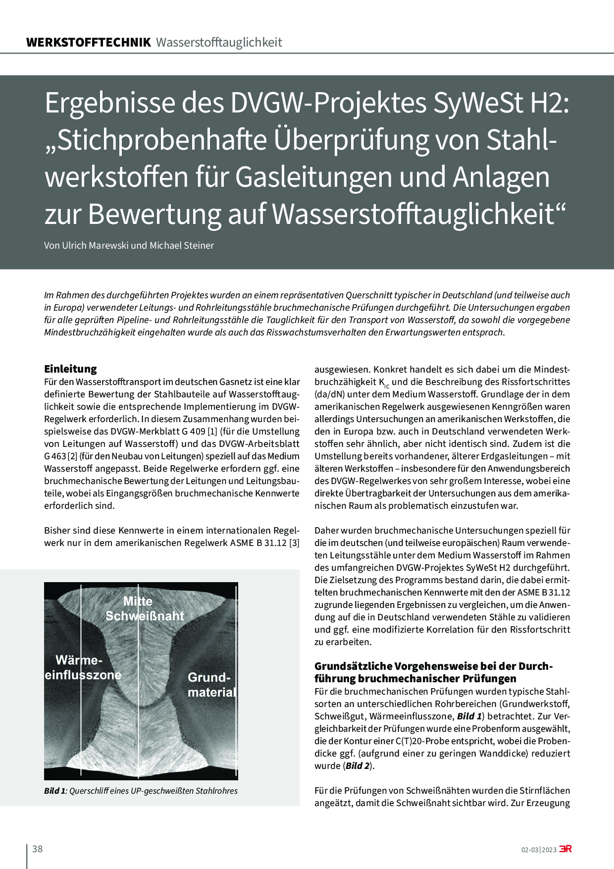 Ergebnisse des DVGW-Projektes SyWeSt H2: „Stichprobenhafte Überprüfung ...