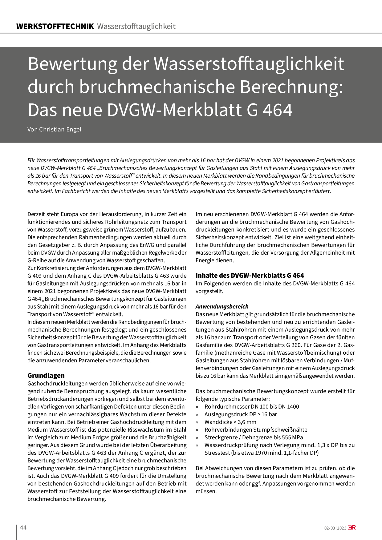 Bewertung der Wasserstofftauglichkeit durch bruchmechanische Berechnung: Das neue DVGW-Merkblatt ...